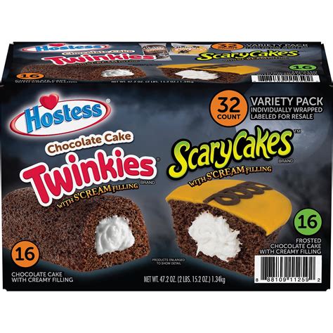 Hostess Brand Scarycakes Cupcakes And Chocolate Cake Twinkies Flavored Snack Variety Pack 32
