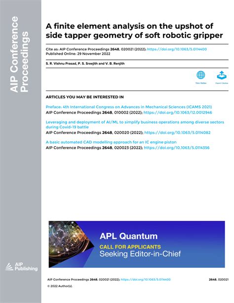 Pdf A Finite Element Analysis On The Upshot Of Side Tapper Geometry Of Soft Robotic Gripper
