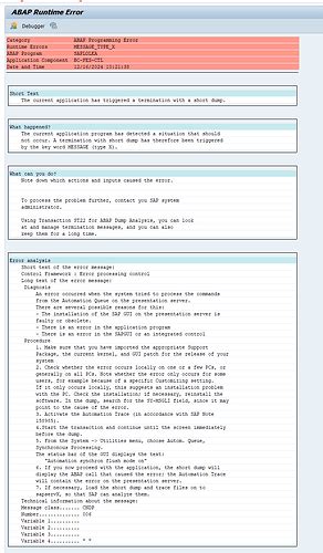 Abap Runtime Error After Clicking A Button In Sap Activities Uipath Community Forum