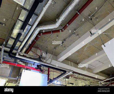 Pressurisation Ductwork System On Ceiling Indoors View From Below