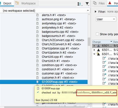 how to find the workspace where the file is checked out in p4v stack