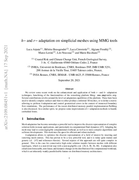 Pdf H And R Adaptation On Simplicial Meshes Using Mmg Tools Leo Nouveau