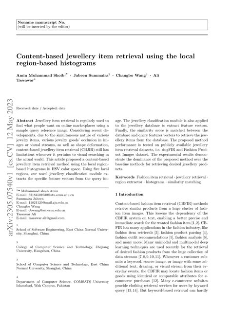 Pdf Content Based Jewellery Item Retrieval Using The Local Region