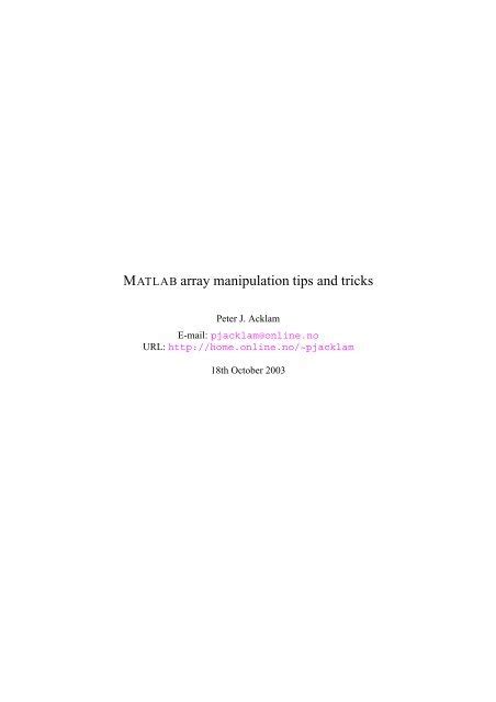 Matlab Array Manipulation Tips And Tricks