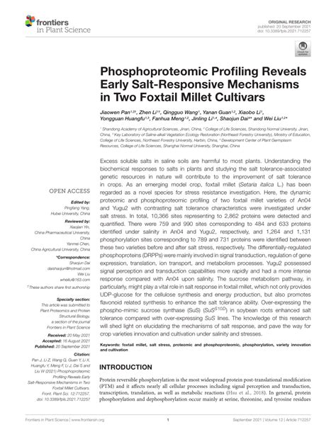 Pdf Phosphoproteomic Profiling Reveals Early Salt Responsive