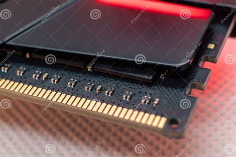 Ddr4 Dram Memory Module Close Up In Red Light Stock Image Image Of