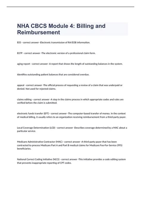 Nha Cbcs Module 4 Billing And Reimbursement Exam 2023 Nha Cbcs