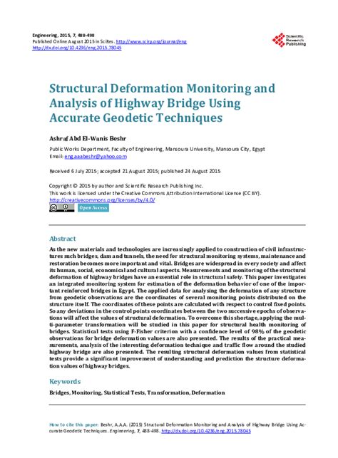 Pdf Structural Deformation Monitoring And Analysis Of Highway Bridge Using Accurate Geodetic