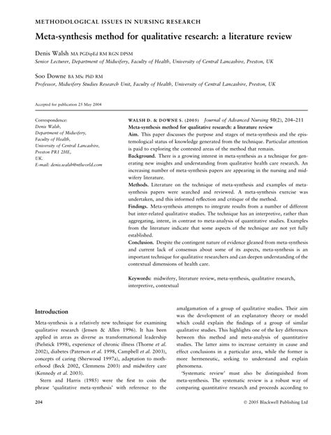 Pdf Meta Synthesis Method For Qualitative Research A Literature Review