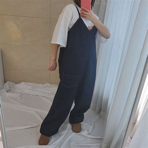 오버핏 박시 롱 청 점프수트 데님 멜빵바지 오버롤 헬로마켓