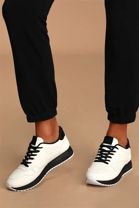 White And Black Sneakers Lace Up Sneakers Faux Sneakers Lulus