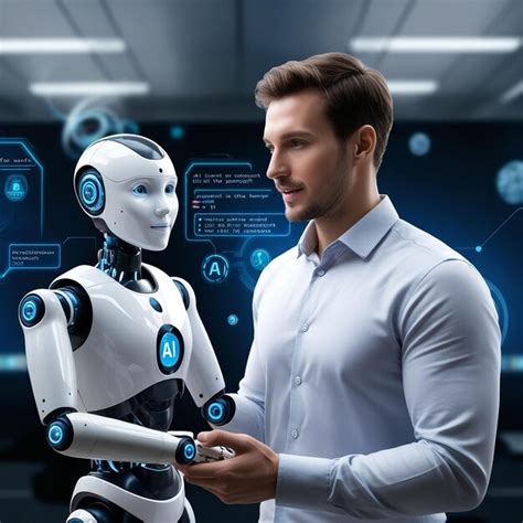 Robot Cybernetic Organism Works With A Virtual Hud Interface In Augmented Reality Humanoid Robot