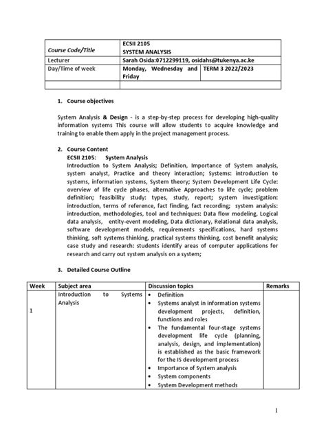 System Analysis Course Outline Pdf