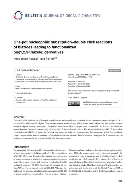 Pdf One Pot Nucleophilic Substitutiondouble Click Reactions Of