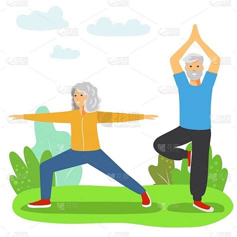 老年人做运动平面矢量插图概念