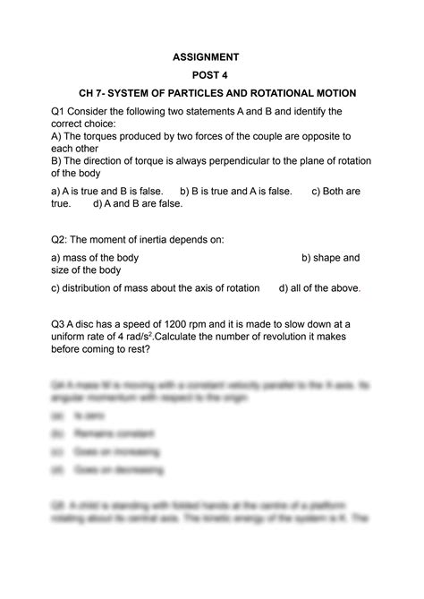 Solution System Of Particles And Rotational Motion Assignment 3