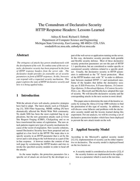 Usenix Collsec 2010 Conundrum Of Declarative Security In Response Headers Pdf Web