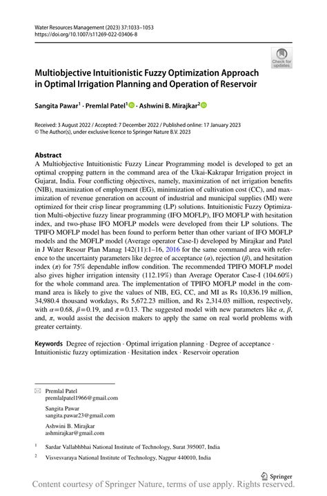 Multiobjective Intuitionistic Fuzzy Optimization Approach In Optimal