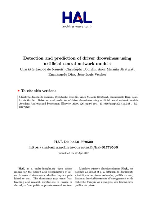 Pdf Detection And Prediction Of Driver Drowsiness Using Artificial