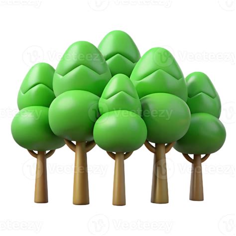 Celebrated Coastal Five Flat Color Green Trees In A Row Clean Lines Crisp Edges With Scalable
