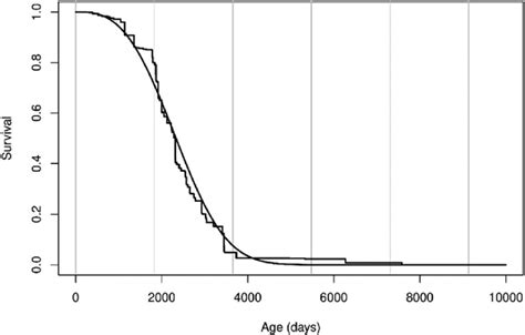 Survival Function And The Survival Curve Based On The Estimated Weibull
