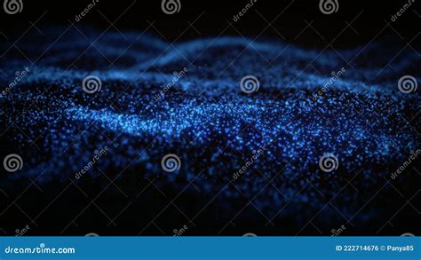 Abstract Flowing Smooth Surface Fractal Waves Background From Blinking Particles Grid Mesh Of
