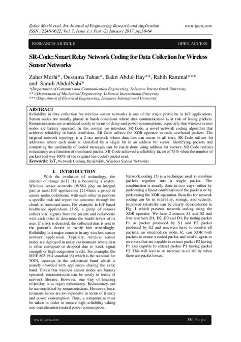 Pdf Sr Code Smart Relay Network Coding For Data Collection For