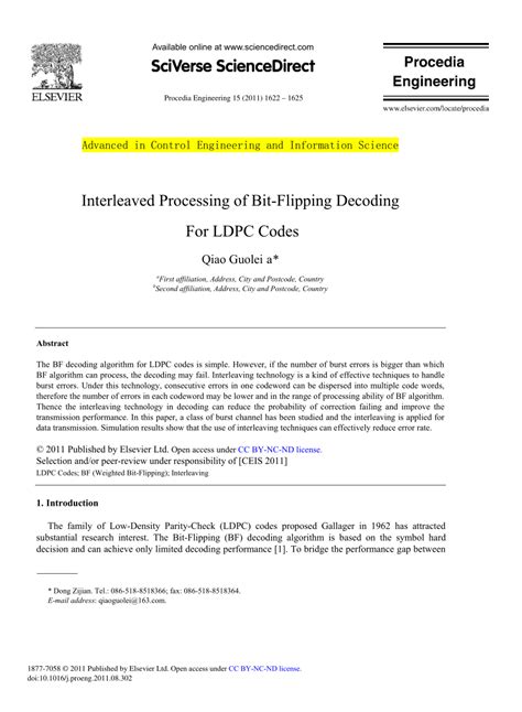 Pdf Interleaved Processing Of Bit Flipping Decoding For Ldpc Codes