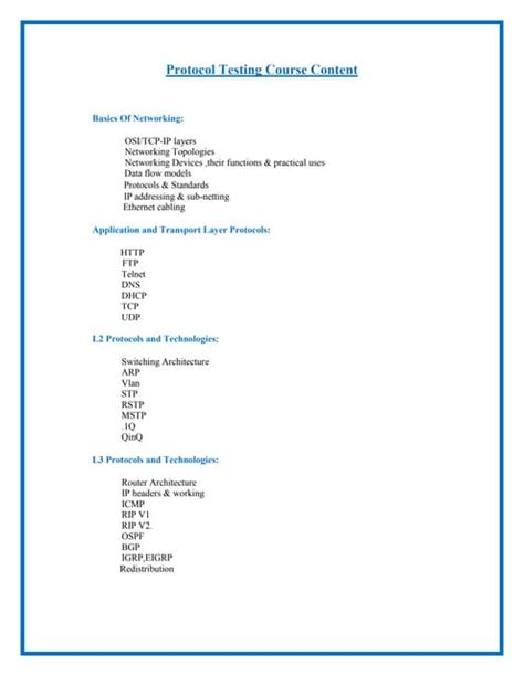 Protocol Testing Course Content Pdf