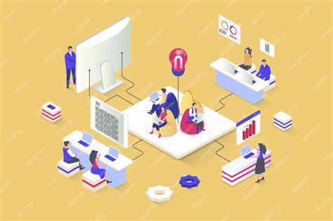 Premium Vector Coworking Concept In 3d Isometric Design Colleagues Or Freelancers Work On