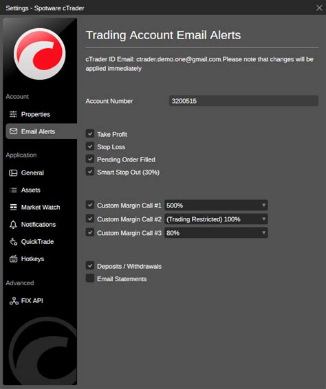 Settings Ctrader Web
