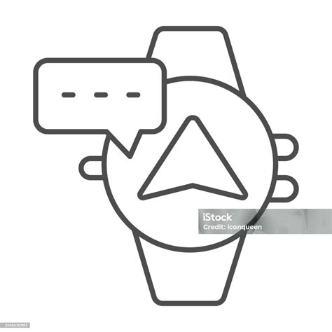 탐색 포인터와 메시지 얇은 선 아이콘 신경 데이터 세트 개념이 있는 Smartwatch 벡터 그래픽입니다 흰색 배경에 착용 할