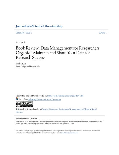 PDF Book Review Data Management For Researchers Organize Maintain And Share Your Data For