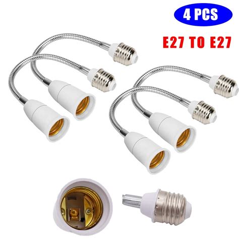 Junwell 4pcs E27 Flexible Light Bulb Lamp Socket Adapter Extender