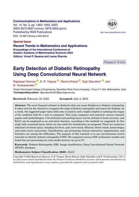 pdf early detection of diabetic retinopathy using deep convolutional