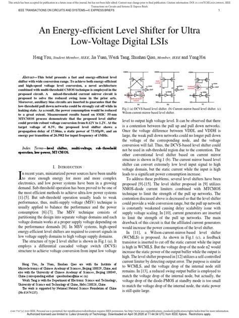 An Energy Efficient Level Shifter For Ultra Low Voltage Digital Lsis Pdf Cmos Mosfet