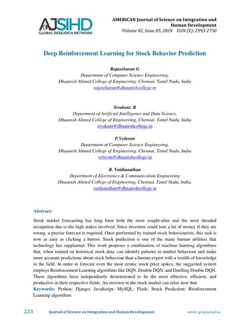 Pdf Deep Reinforcement Learning For Stock Behavior Prediction