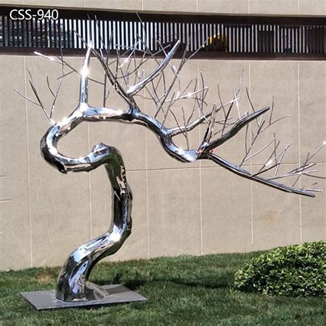 Stainless Steel Tree Sculpture Outdoor Design Abstract Metal Mirror
