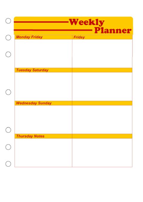 Weekly Planner Template Red And Yellow Printable Pdf Download