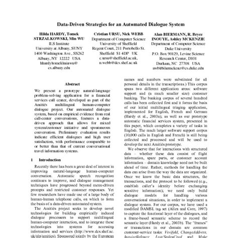 Data Driven Strategies For An Automated Dialogue System Acl Anthology