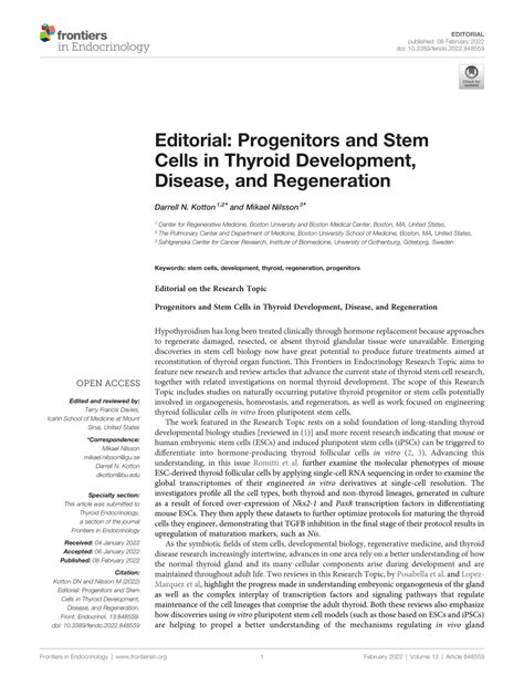 Pdf Editorial Progenitors And Stem Cells In Thyroid Development