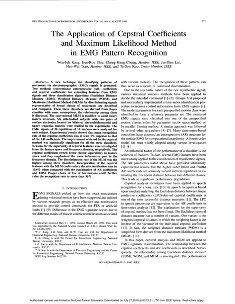Pdf The Application Of Cepstral Coefficients And Maximum Likelihood