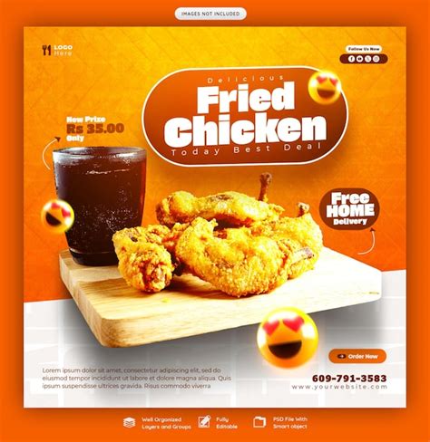 음식 메뉴 및 레스토랑 소셜 미디어 배너 또는 인스타그램 포스트 템플릿 무료 Psd 파일