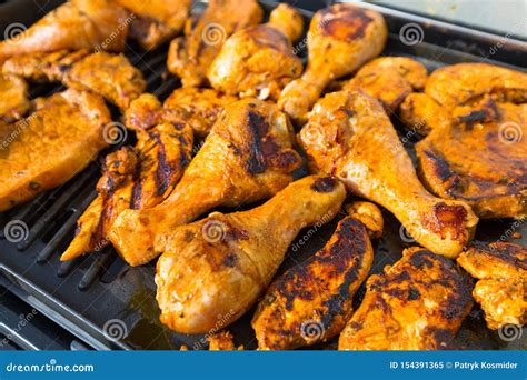 Assorted Meat From Chicken And Pork On Barbecue Grill Stock Image
