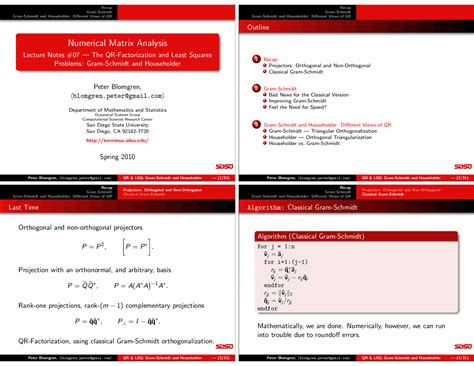 Algorithm Classical Gram Schmidt Slides Math 543 Docsity