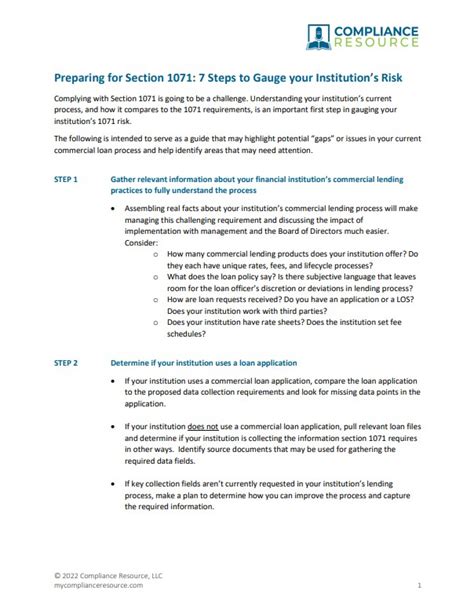 Diy Section 1071 Risk Evaluation Free Section 1071 Compliance Tool