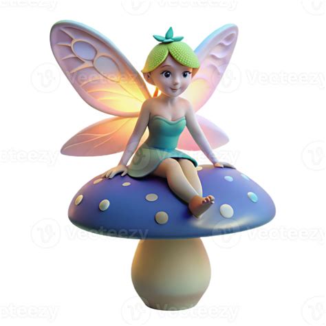 3d Rendered Fairy Sitting On Mushroom 55298254 Png