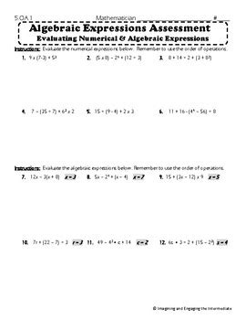 OA Evaluating Numerical Algebraic Expressions TPT