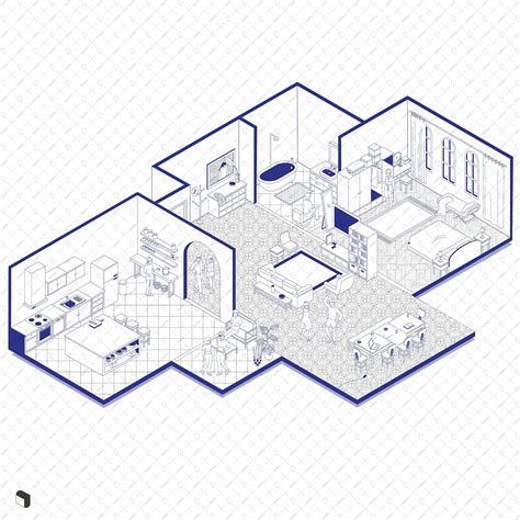 Axonometric Cad Home Furniture Interior Design Presentation Diagram