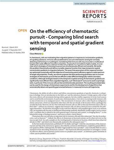 Pdf On The Efficiency Of Chemotactic Pursuit Comparing Blind Search With Temporal And